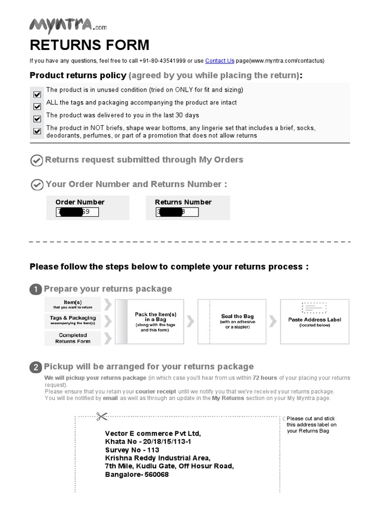 Returns Form: (Agreed by You While Placing The Return) | PDF