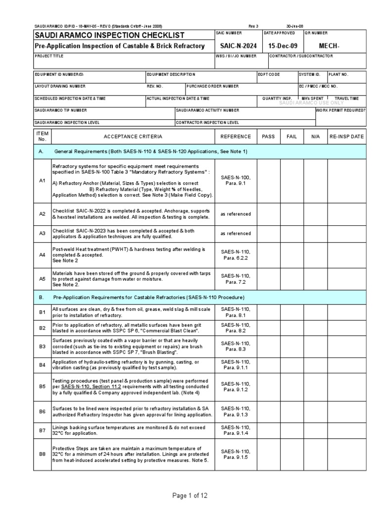 Saudi Aramco Inspection Checklist: Pre-Application Inspection of ...