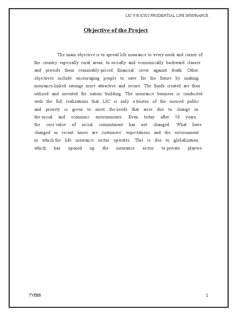 Objective of The Project: Lic V/S Icici Prudential Life Insurance | PDF ...