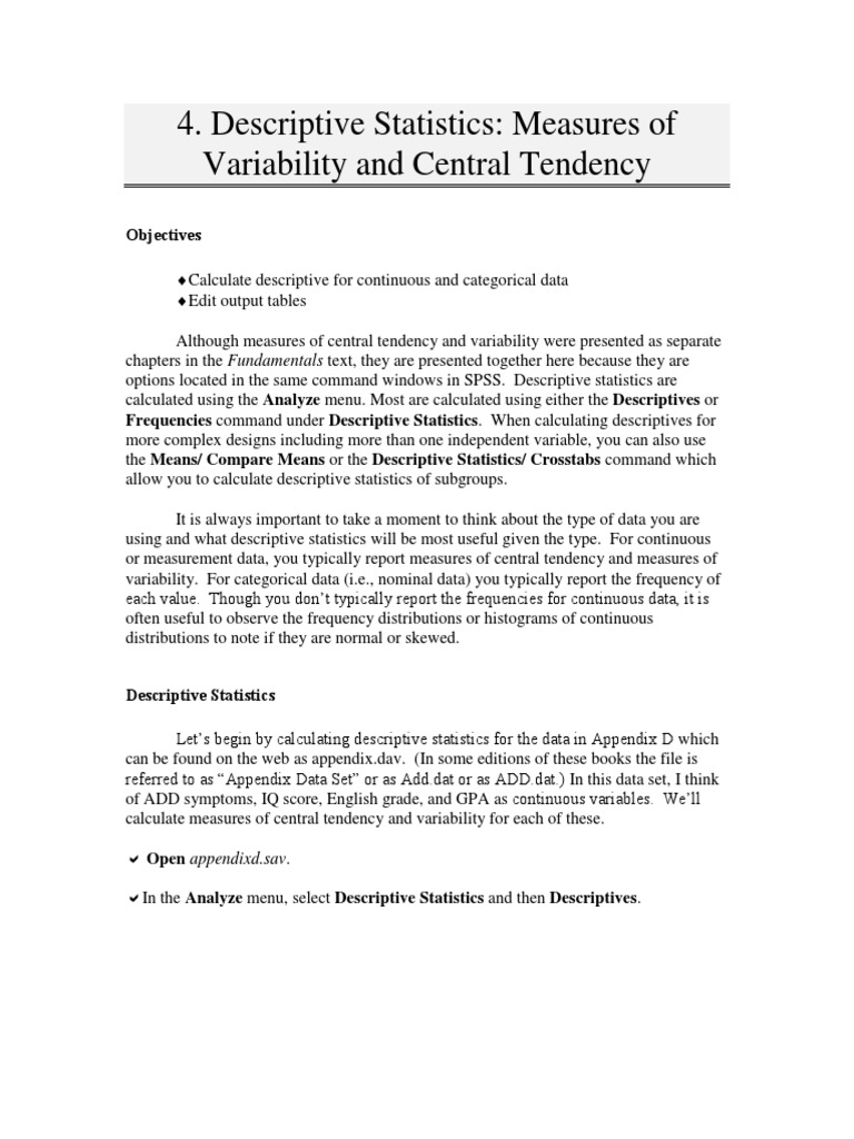 Descriptive Statistics: Measures of Variability and Central Tendency ...