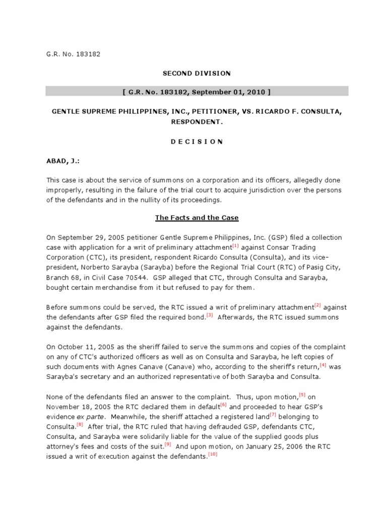 6. Gentle Supreme Philippines, Inc. v. Consulta.pdf | Summons | Lawsuit