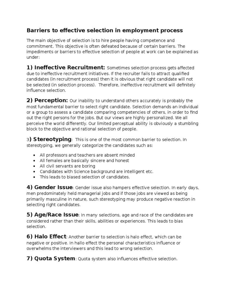 Barriers To Effective Selection in Employment Process | PDF | Needs ...