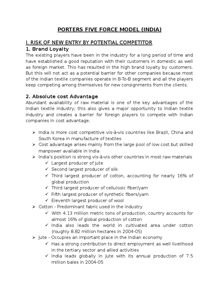 Porters Five Force Model | PDF | Cotton | Supply Chain