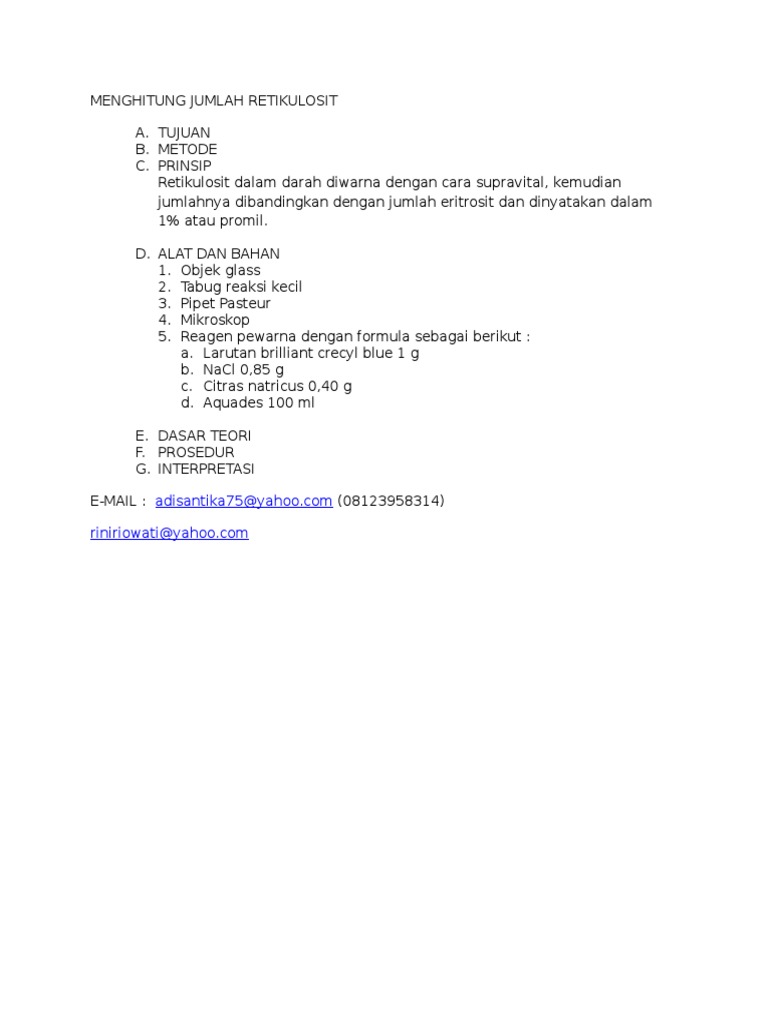 Menghitung Jumlah Retikulosit | PDF