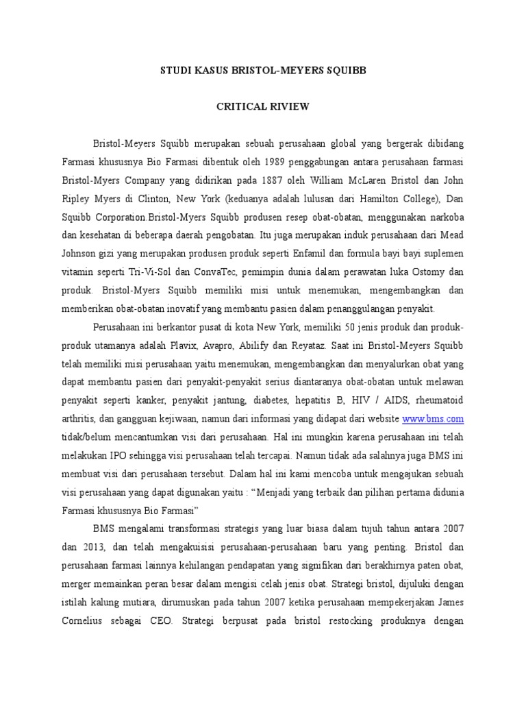 Tugas Case 1 Bristol Myers Squibb | PDF | Bisnis | Kesehatan Holistik
