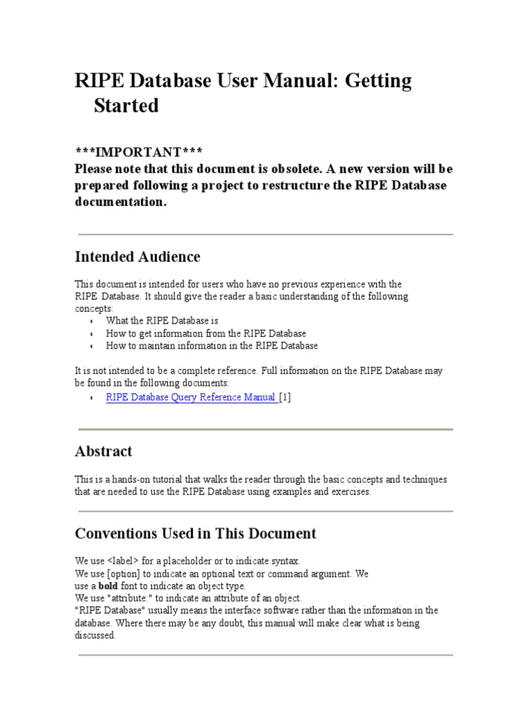 RIPE Database User Manual Guide | PDF | Databases | Ip Address