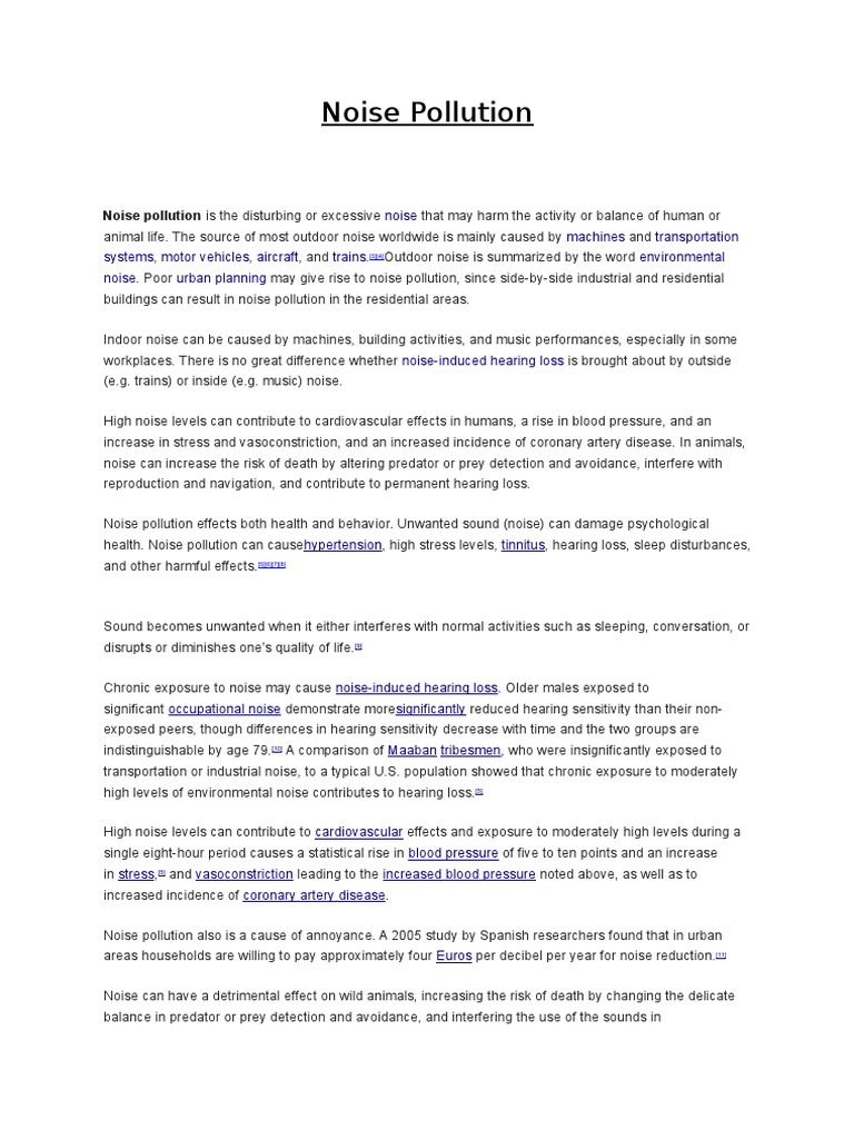 Noise Pollution | PDF | Sound | Wellness