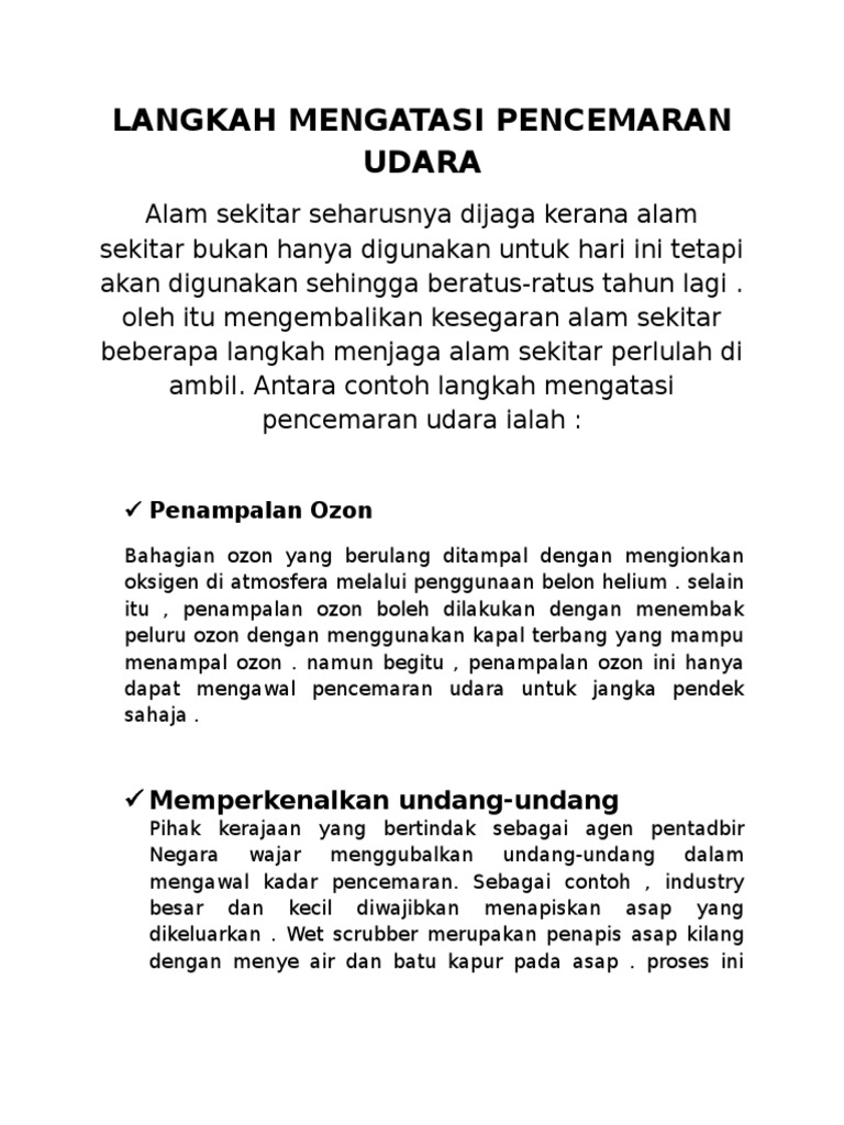 Langkah Mengatasi Pencemaran Udara | PDF | Griya & Taman | Teknologi & Rekayasa