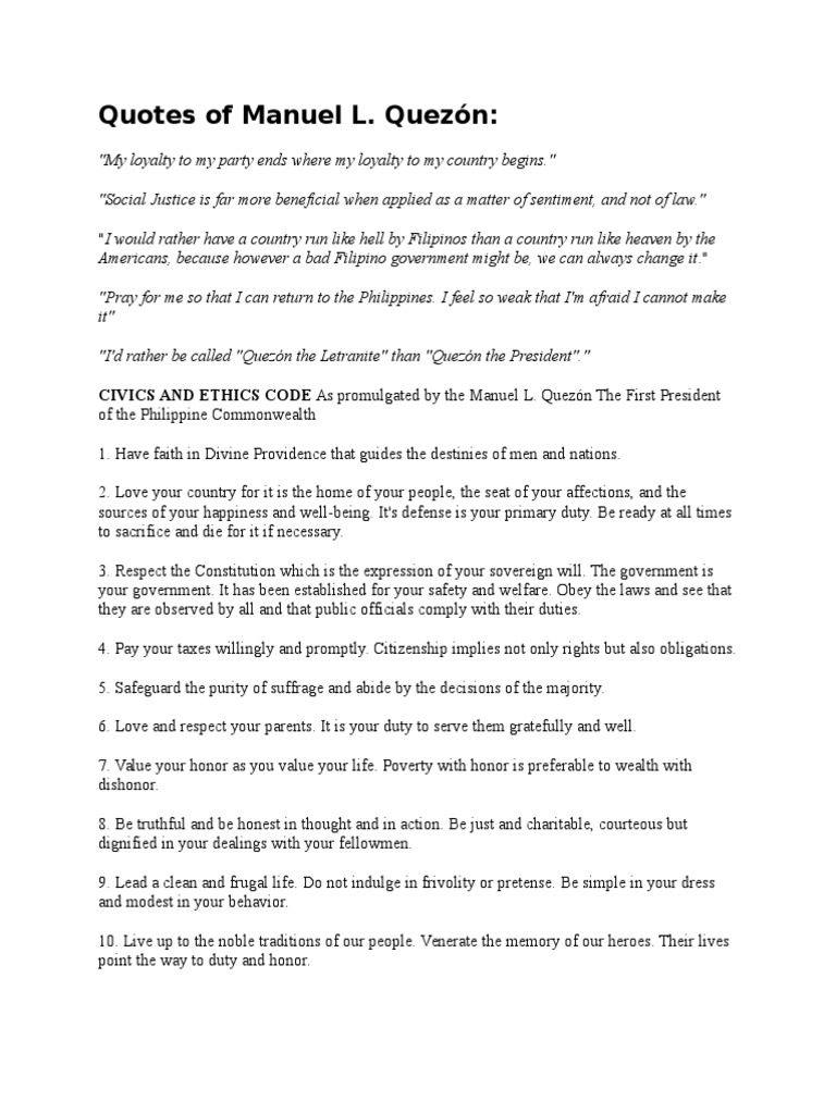 Quotes of Manuel L Quezon | PDF | Social Institutions | Social Science