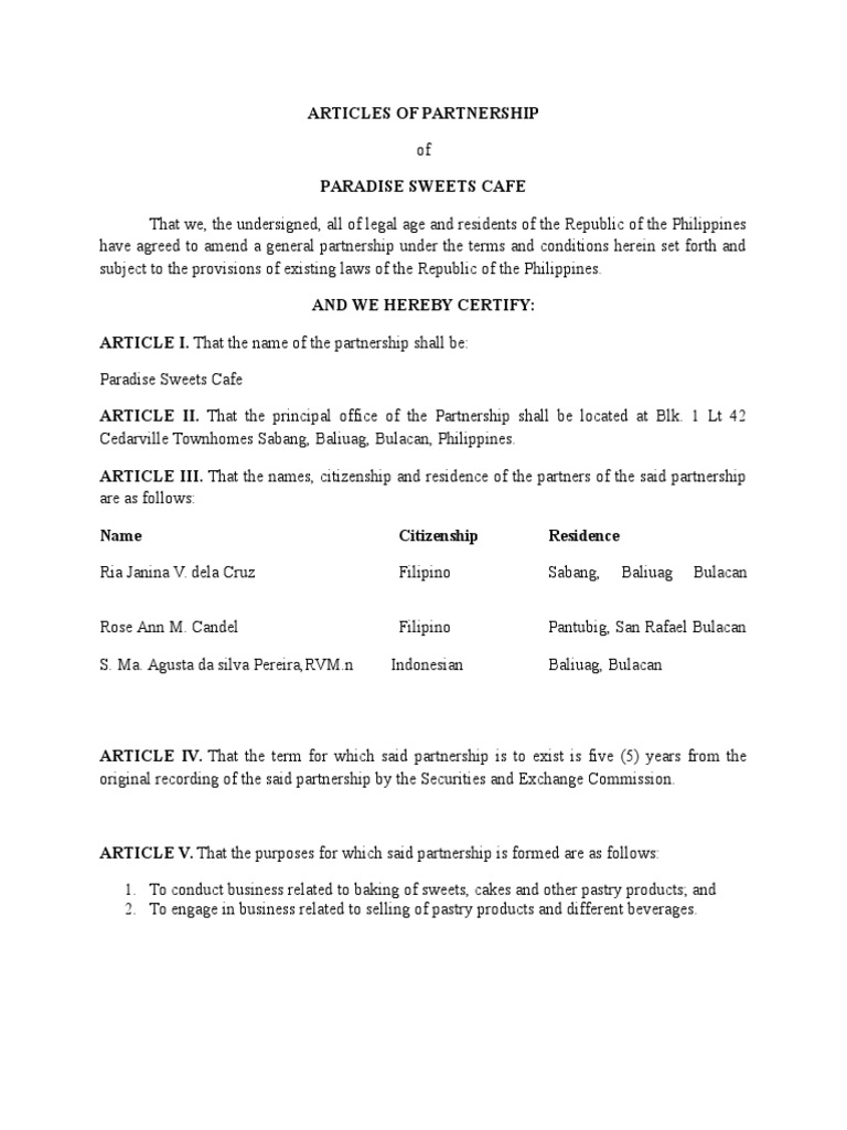 Articles of Partnership | PDF | Partnership | Justice