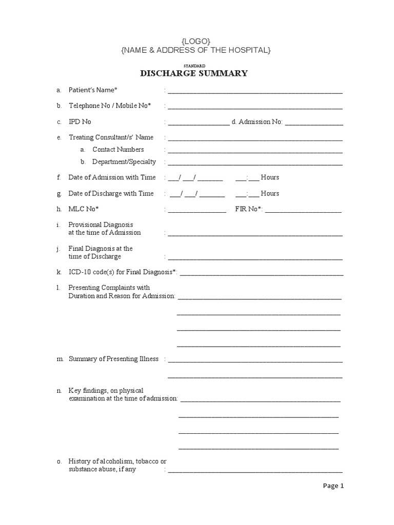 Standard Discharge Summary and Bill Format | PDF