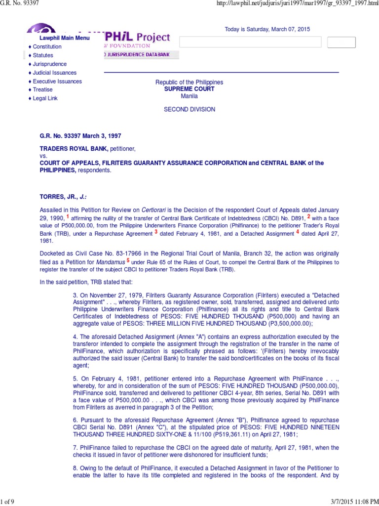 Supreme Court Case: Traders Royal Bank vs. Court of Appeals | PDF ...