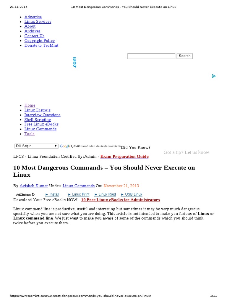 10 Most Dangerous Commands - You Should Never Execute On Linux PDF | PDF | Linux | Computer File