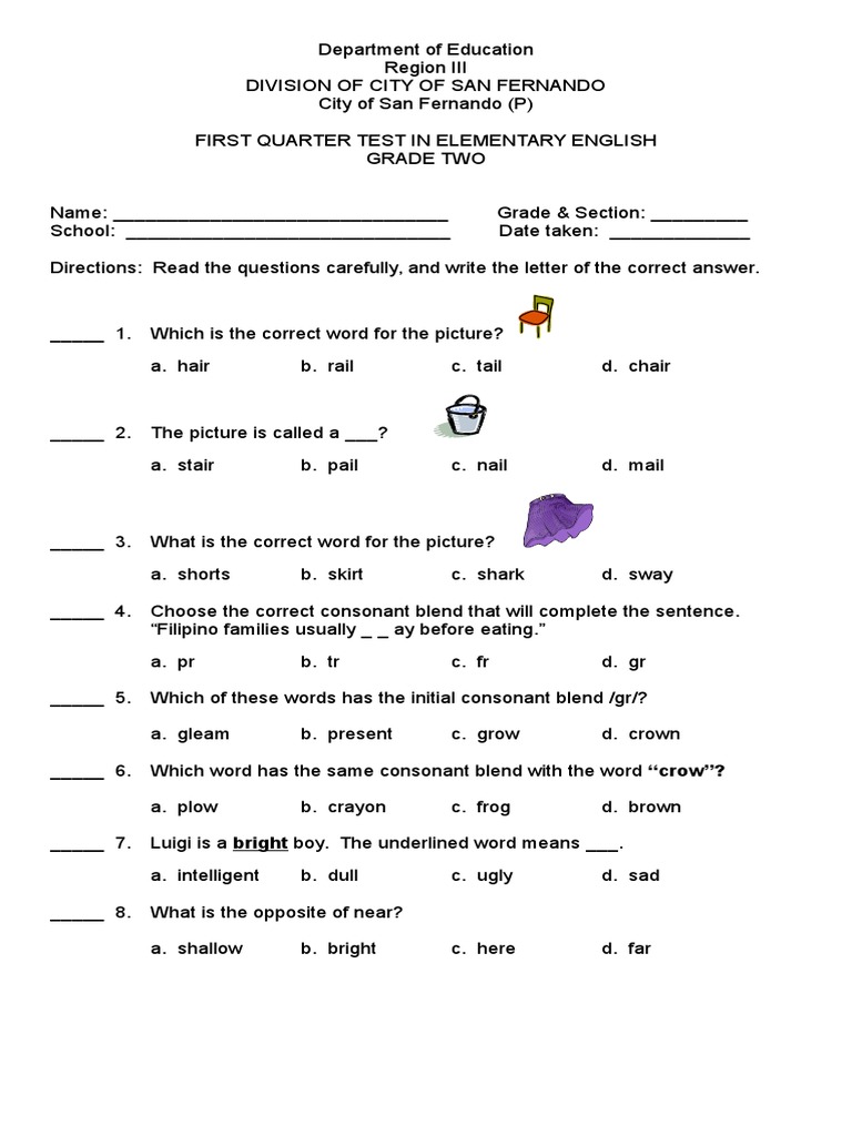 English (Grades 2 - 6) First Periodical TEst | PDF | Stress ...