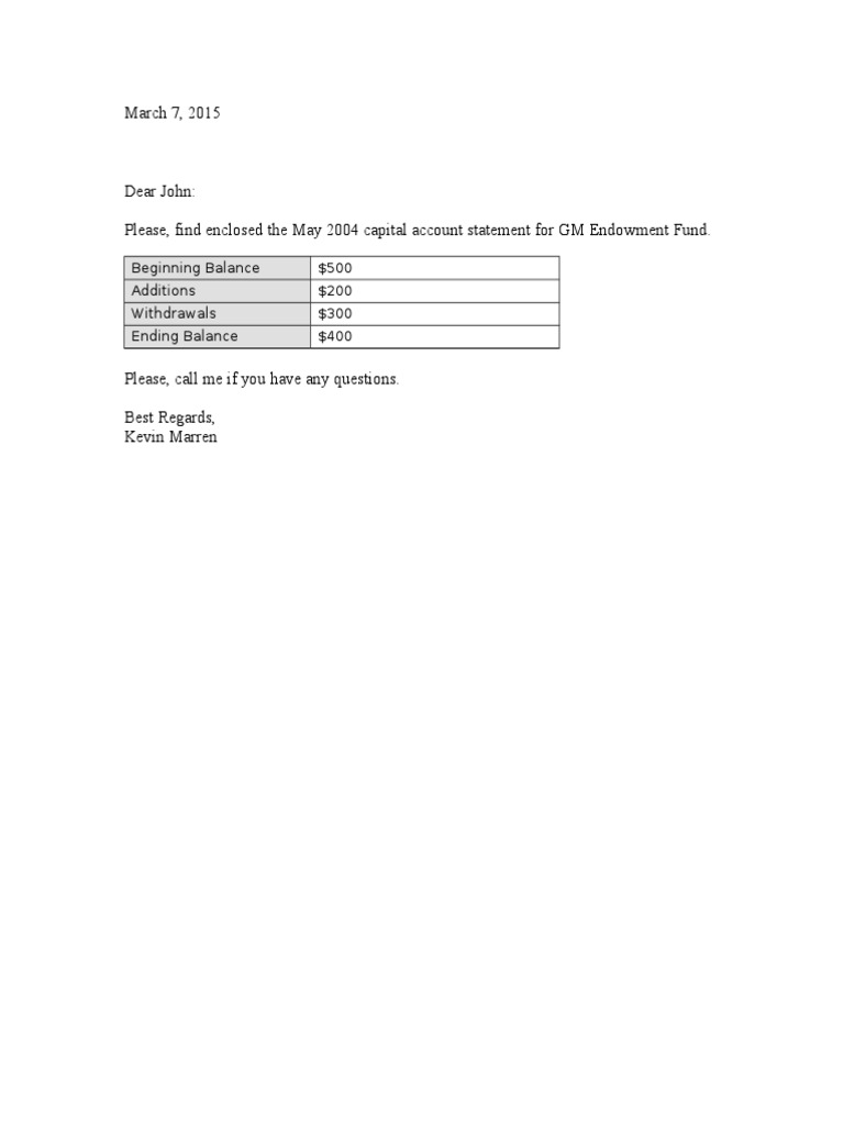 Capital Account Statement Template | PDF