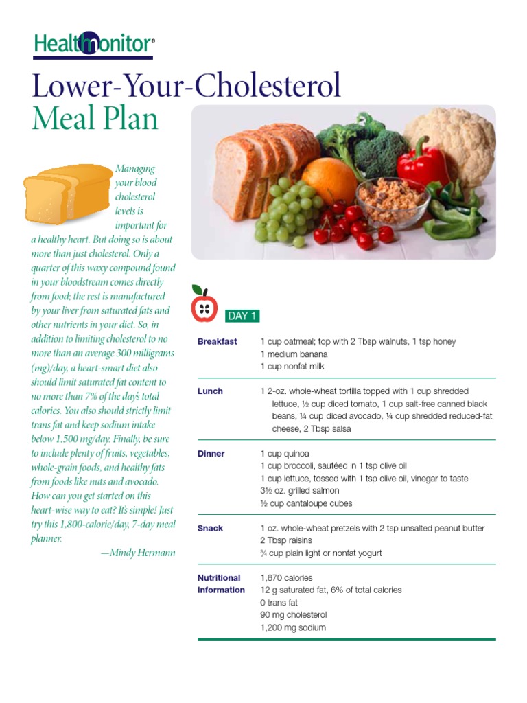 Meal Plan: Lower-Your-Cholesterol | PDF | Lunch | Salad