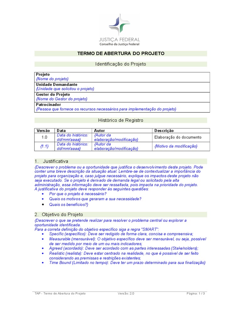 Modelo de Tap PMbok PMI Termo de Abertura Do Projeto | PDF | Planejamento estratégico | Business