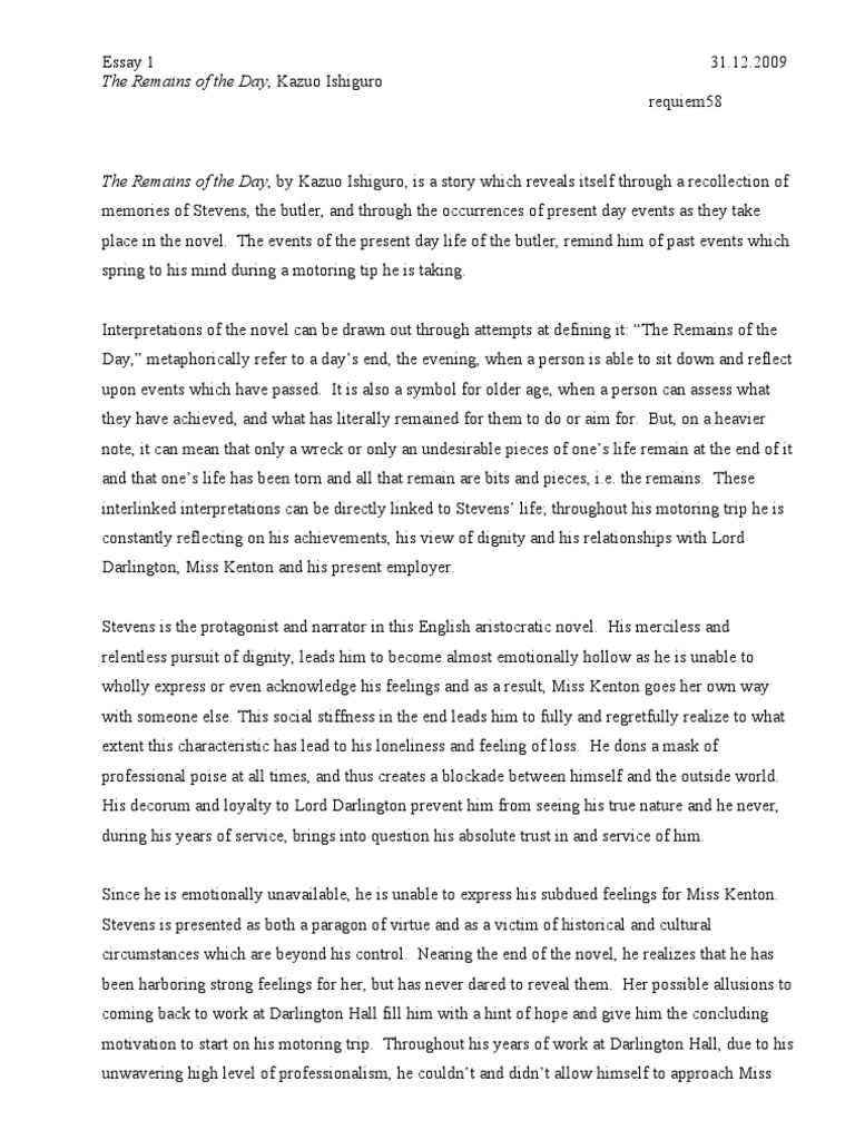 Analysis of "The Remains of the Day" | PDF | Mystery, Thriller & Crime ...