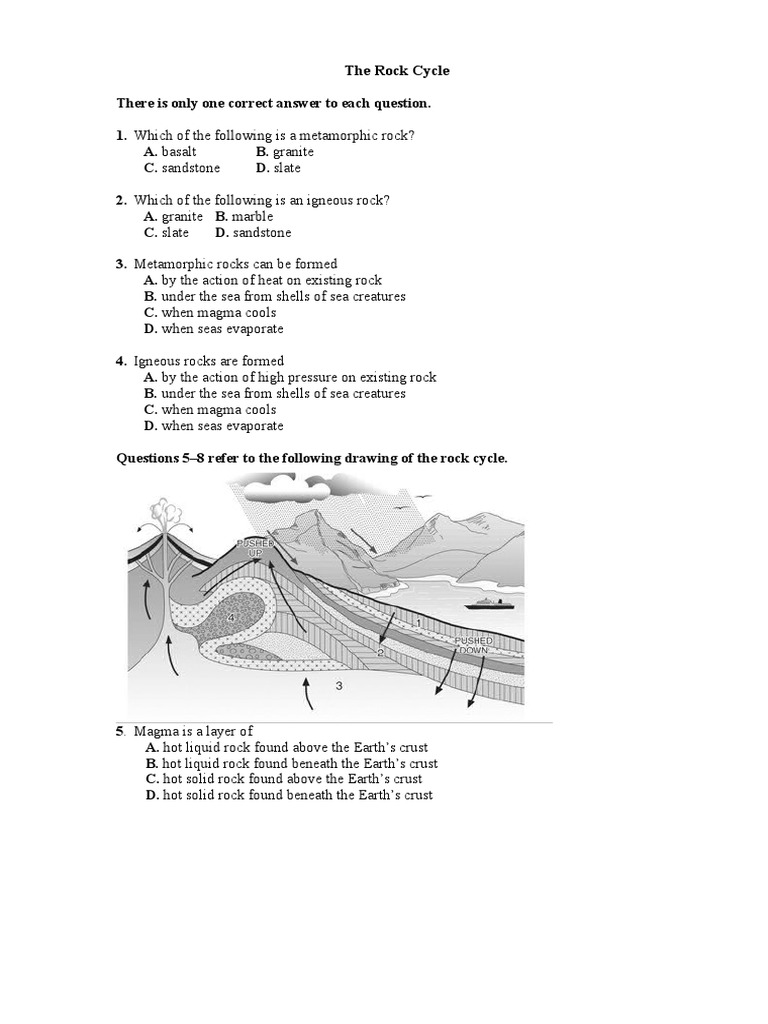 The Rock Cycle Multiple Choice Test | PDF | Social Science | Travel