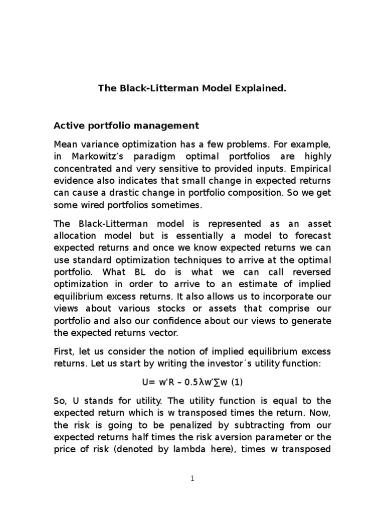 The Black Litterman Model | PDF | Covariance Matrix | Variance