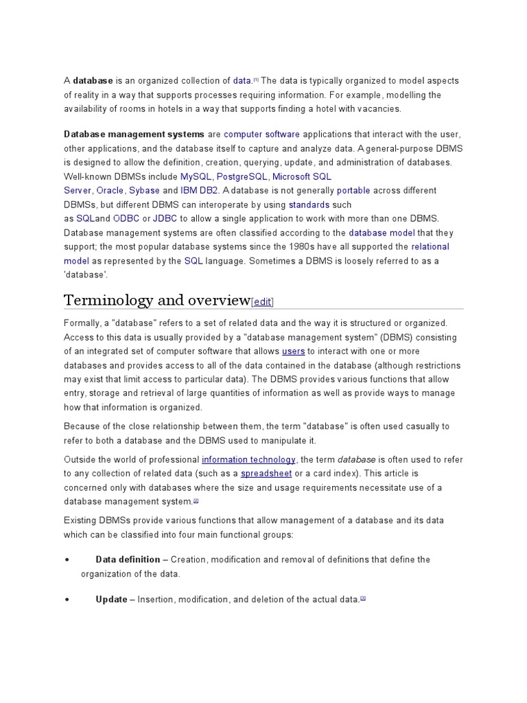 Overview of Database Management Systems | PDF | Databases | Areas Of ...