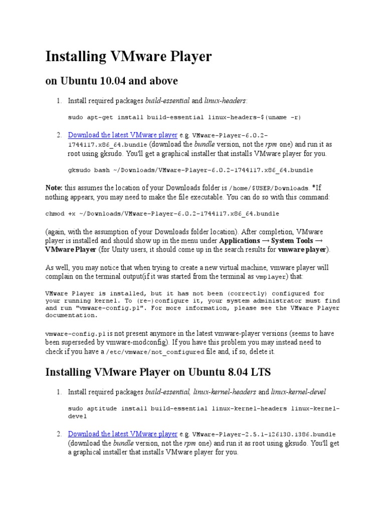 Installing VMware Player | PDF | Ubuntu (Operating System) | Installation (Computer Programs)