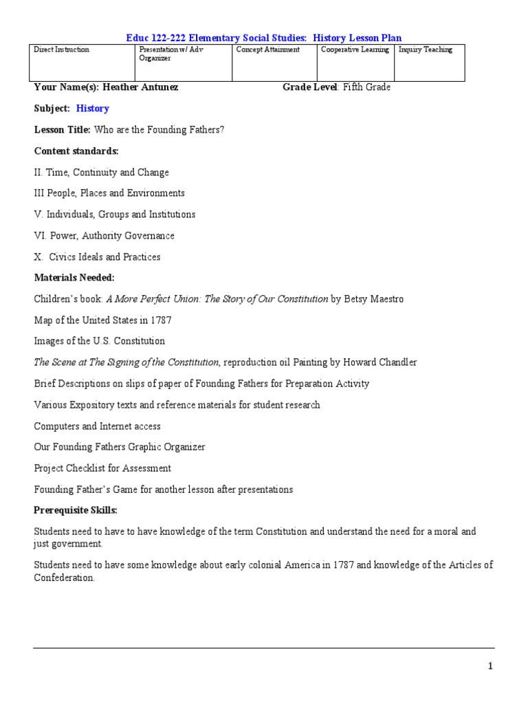 Founding Fathers Lesson Plan for Kids | PDF | United States ...