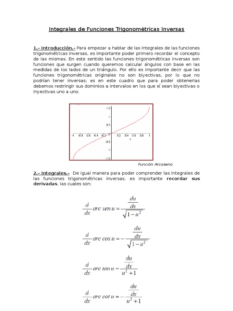 Integrales de Funciones Trigonométricas Inversas | PDF