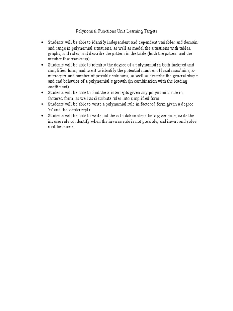 Polynomial Functions Learning Targets | PDF | Polynomial | Function ...