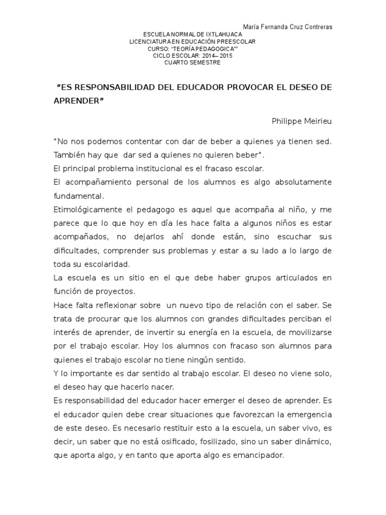 Es Responsabilidad Del Educador Provocar El Deseo de Aprender | PDF ...