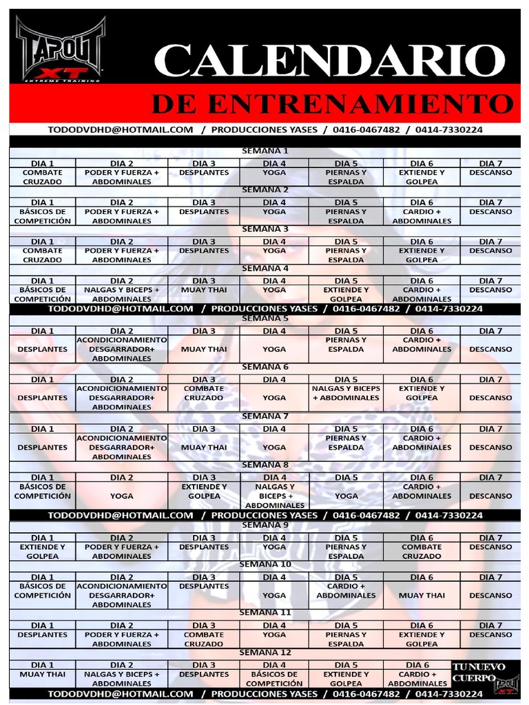 Calendario de Ejercicios Tapout XT PDF | PDF