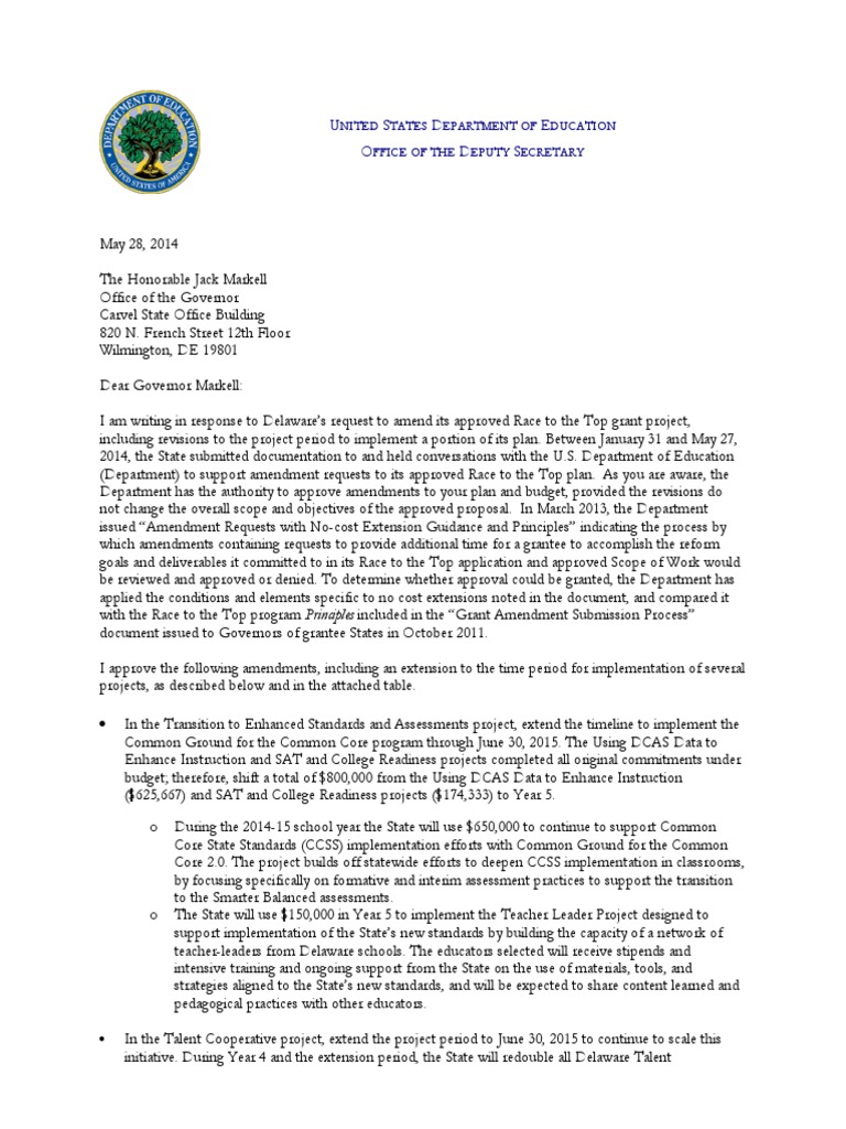 De NCE Amendment Approval Letter - 5 28 14 | PDF | Race To The Top ...