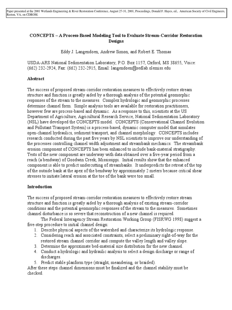 CONCEPTS - A Process-Based Modeling Tool To Evaluate Stream-Corridor ...