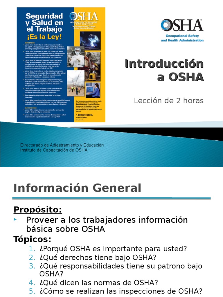 Intro To Osha Spanish | PDF | Violación | Bienestar