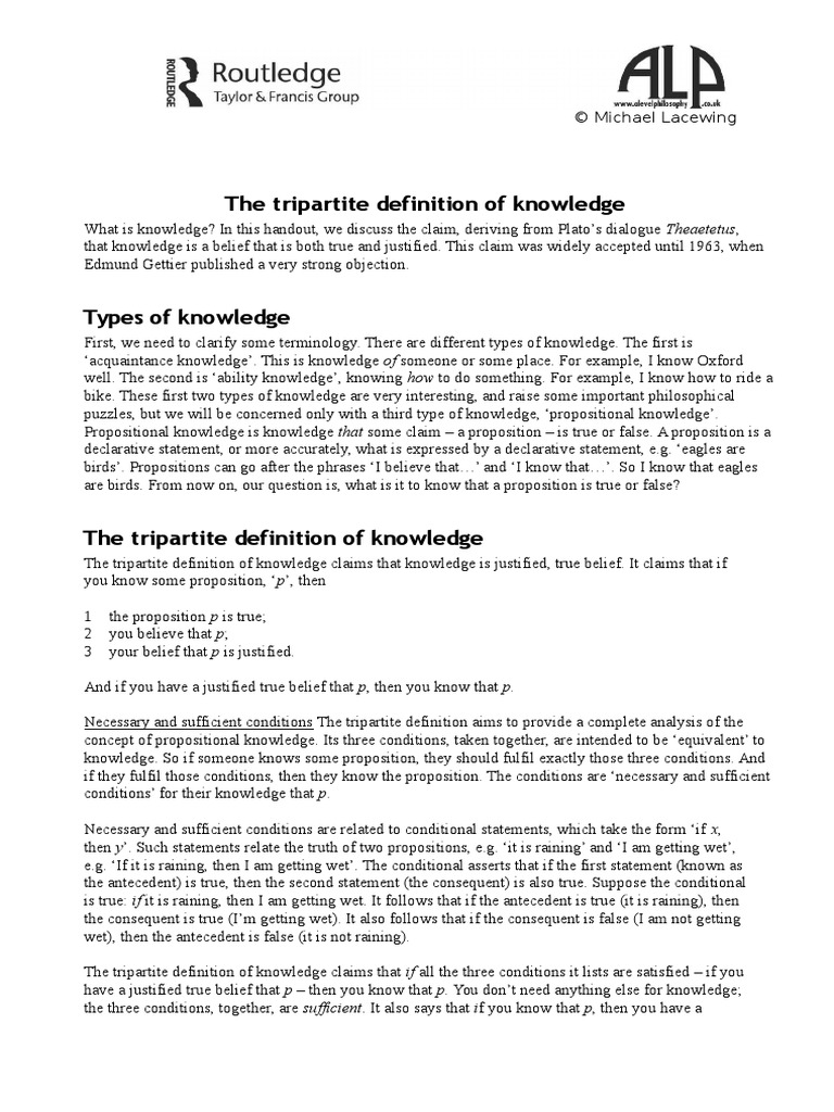 Tripartite Theory of Knowledge | PDF | Paradigm | Epistemology