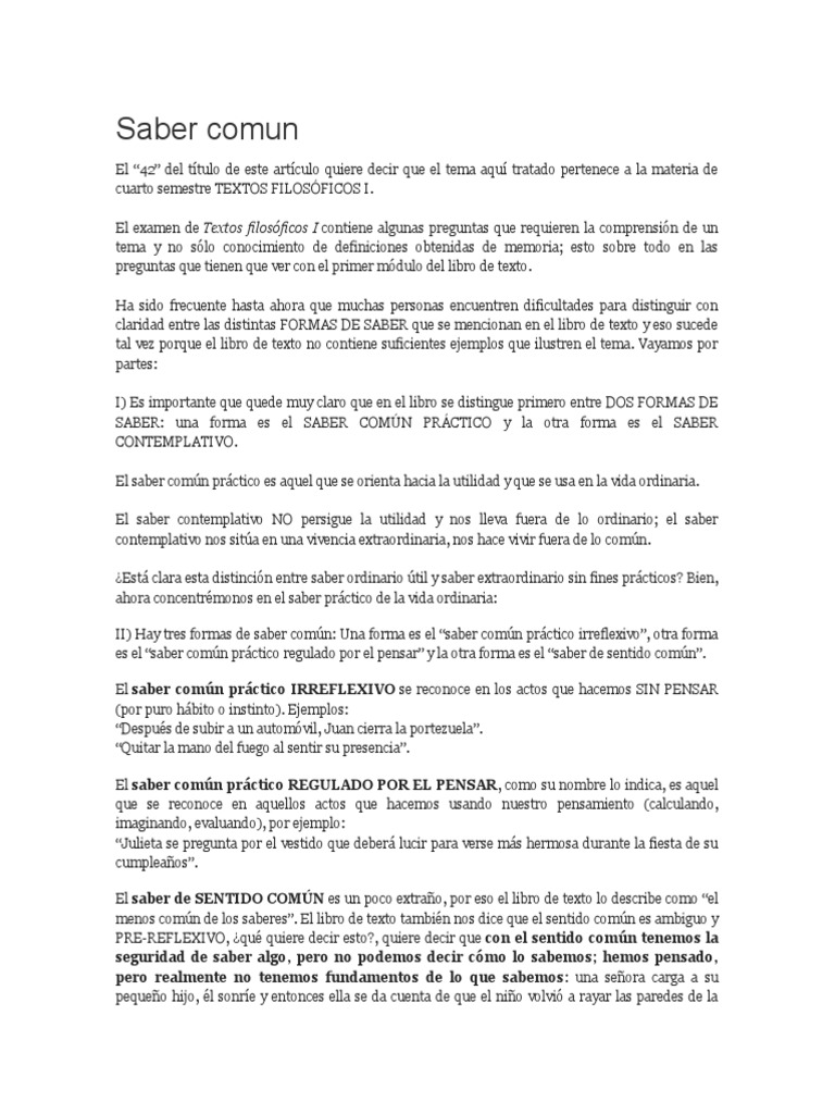 Tipos de Saber Común y Contemplativo | PDF | Relaciones personales ...