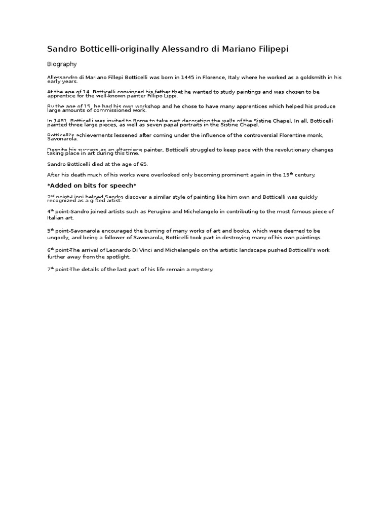 Botticelli: Renaissance Artist's Journey | PDF