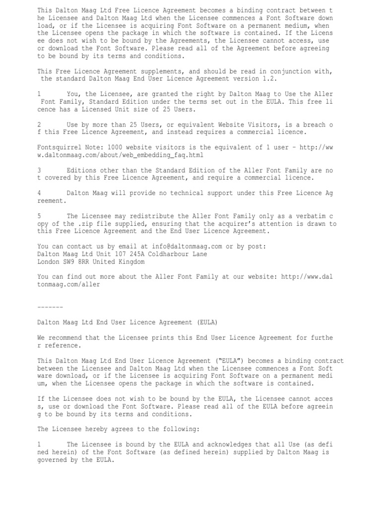 Aller Font License | PDF