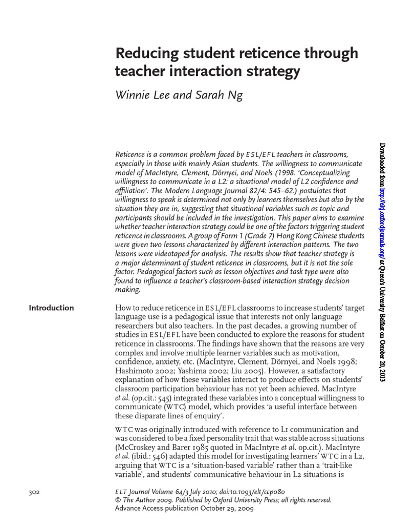 Teacher Strategies to Reduce Student Reticence | PDF | Science ...