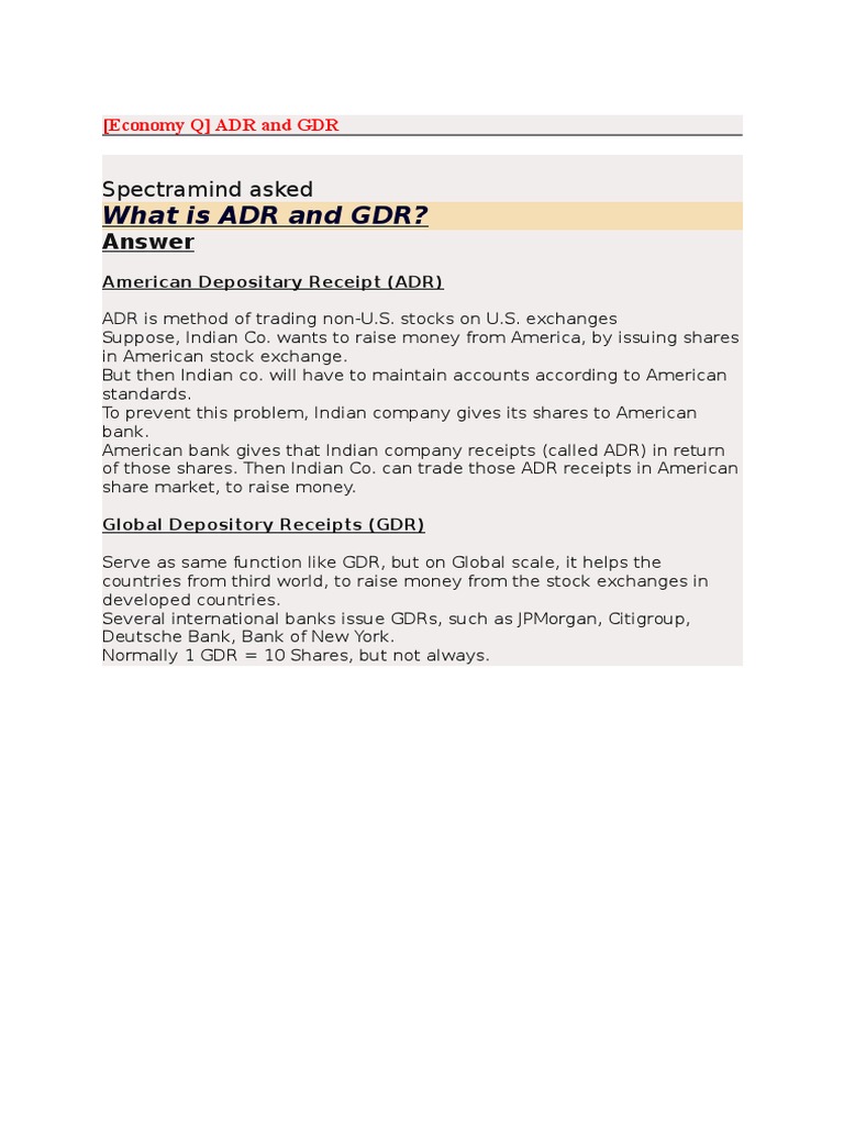Understanding ADR and GDR Mechanisms | PDF | Finance & Money Management ...