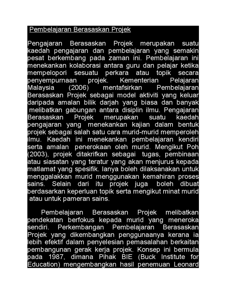 Pembelajaran Berasaskan Projek | PDF