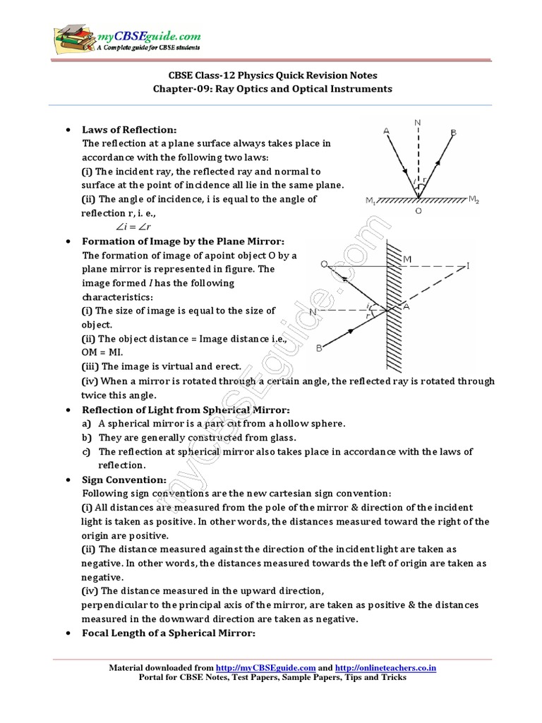 12 Physics Notes Ch09 Rayoptics and Optical Instruments | PDF ...