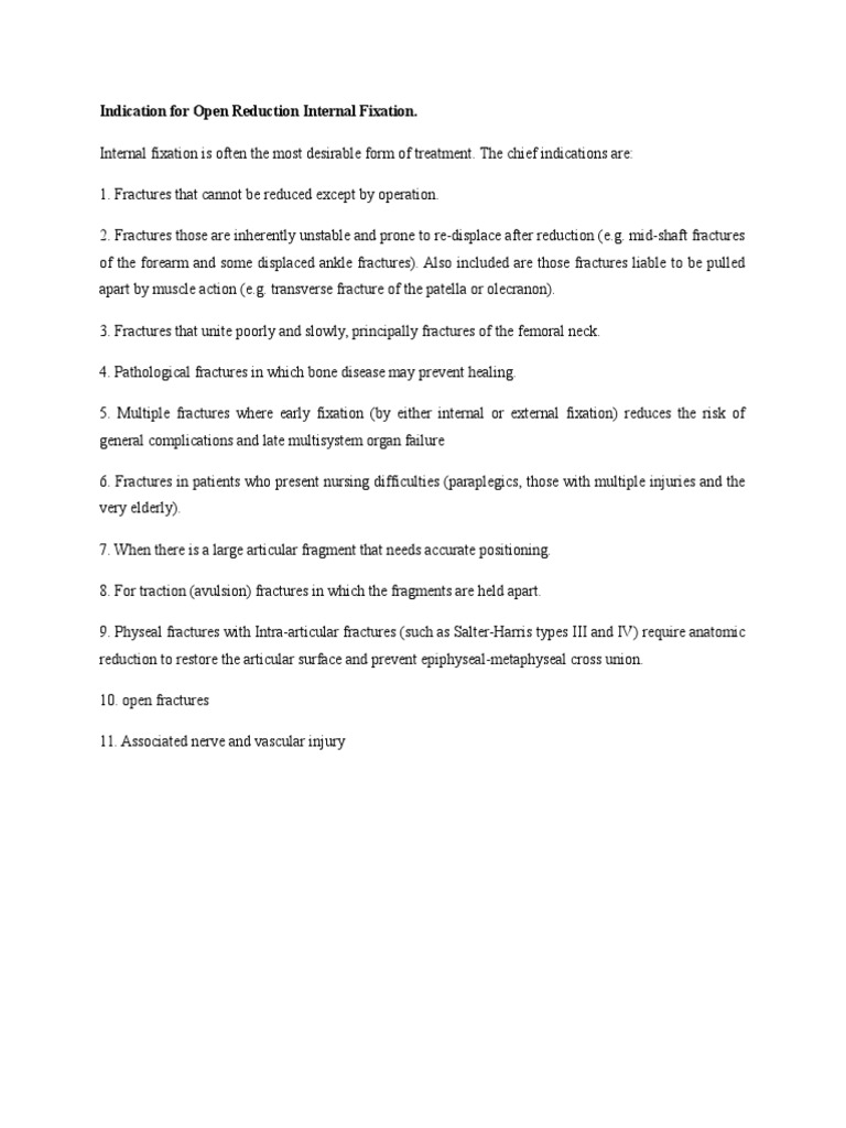 Indications for Open Reduction Internal Fixation | PDF