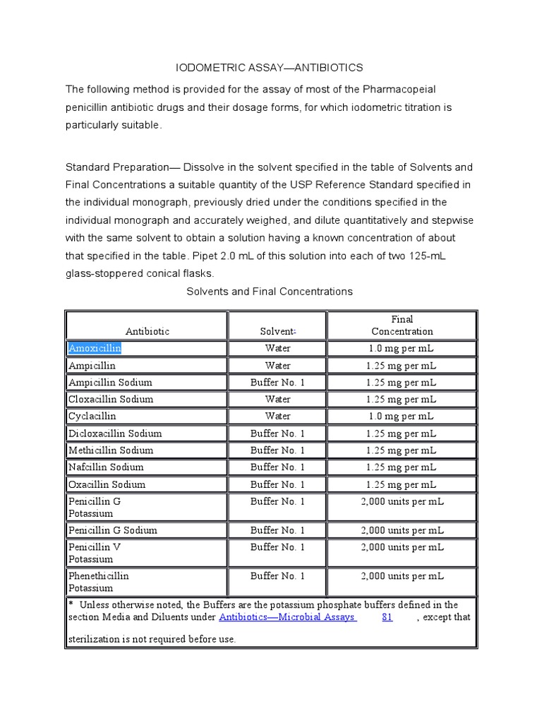 Iodometric Assay-Antibiotics | PDF | Titration | Chemistry