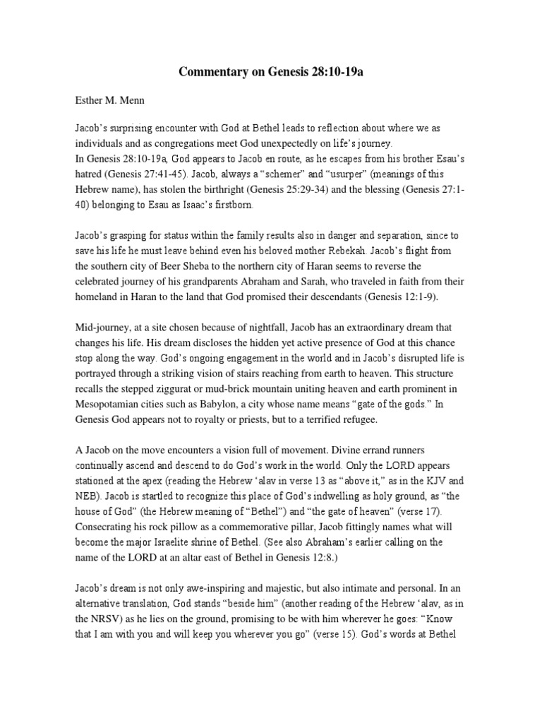 Commentary on Genesis 28,10-19a. Menn | Jacob | Book Of Genesis
