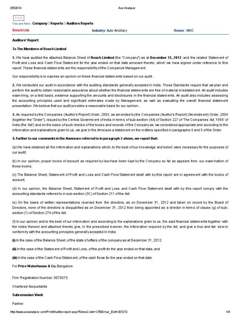 Bosch Auditors Report | PDF | Auditor's Report | Audit