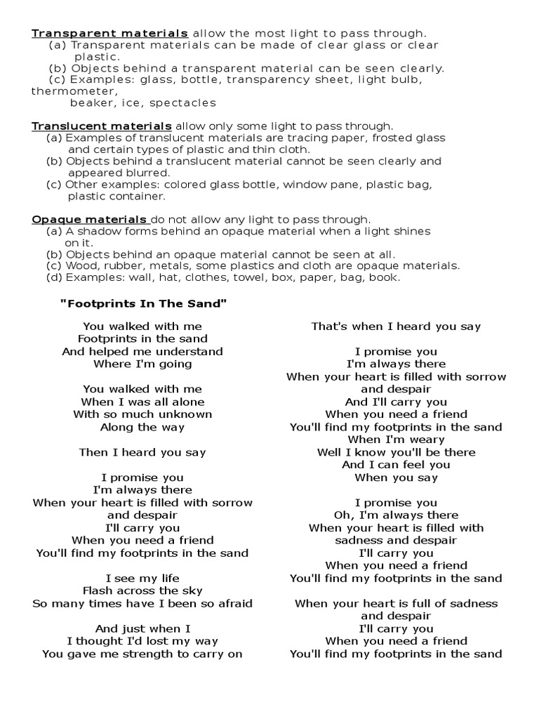 Transparent Materials | PDF | Home & Garden | Poetry