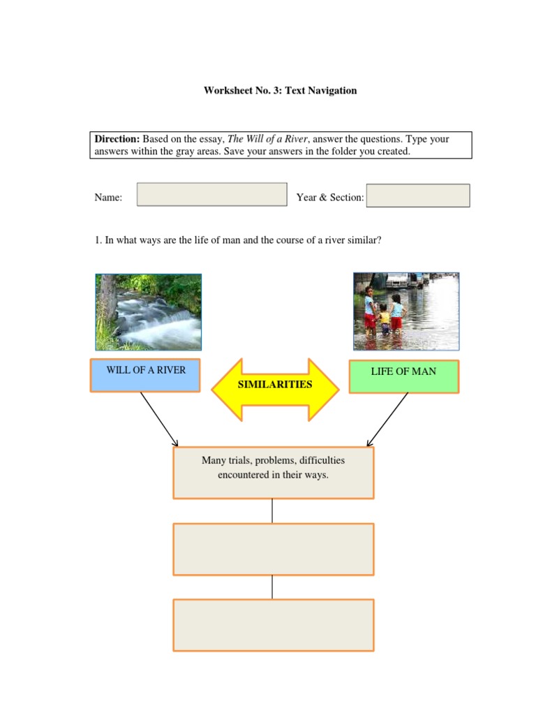 Worksheet No. 3: Text Navigation: Answers Within The Gray Areas. Save ...