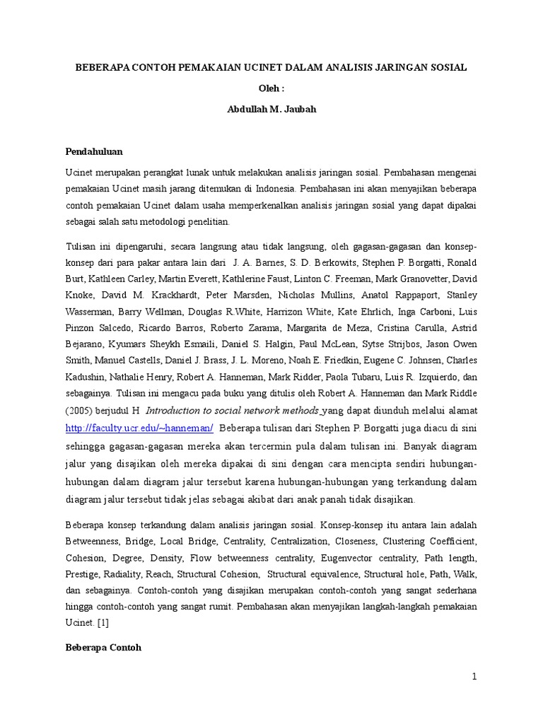 Beberapa Contoh Pemakaian Ucinet Dalam Analisis Jaringan Sosial | PDF