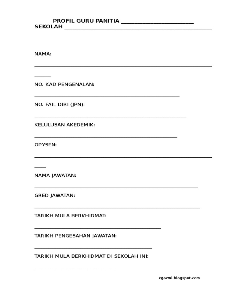 Borang Profil Guru Panitia | PDF